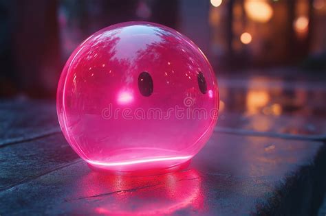 Bright Pink Glowing Orb With A Cute Face In An Urban Setting At Dusk Stock Illustration