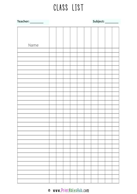 Free Printable Blank Class List Templates For Teachers Pdf