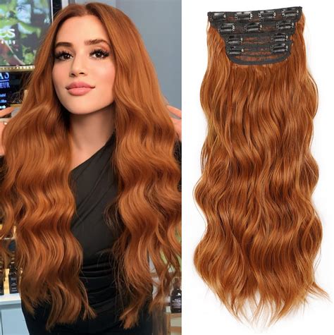 Shnmin 20 Inches Clip In Hair Extensions Long Wavy Copper