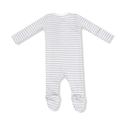 Stripe Mineral Grey And White 2 Way Zipper Footie Twinkle Twinkle