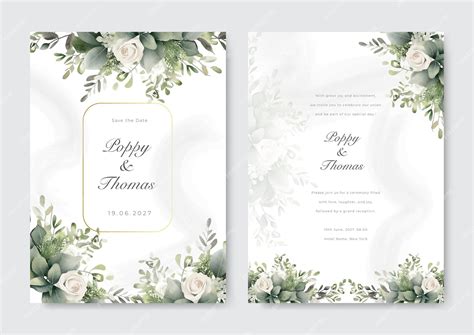 Premium Vector Minimalist Wedding Card Template With Green Leave