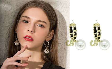 Vintage Number 5 Pearl Hoop Earrings Pearl Earrings Woman