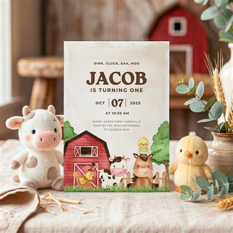 Farm 1st Birthday Invitation Farm Party Invite Party Printable Farm