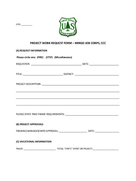 Fillable Online Project Work Request Form Mingo Job Corps Ccc Fax