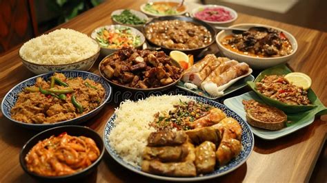 Delicious Variety Of Traditional Asian Dishes Presented On A Dining