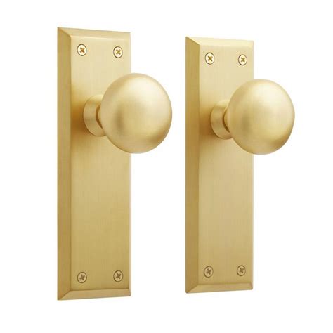 Hubbard Brass Interior Door Knob And Plate Set Dummy Satin Brass Signature Hardware