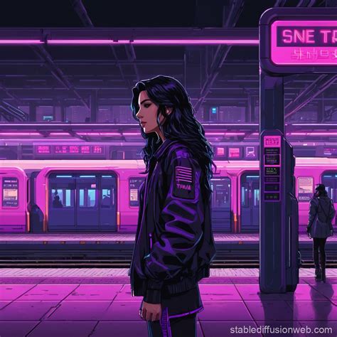 Pixel Art Train Station With Long Haired Person Stable Diffusion Online