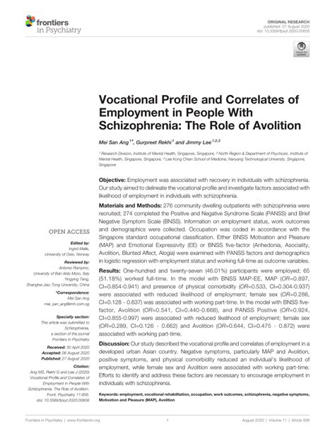 Pdf Vocational Profile And Correlates Of Employment In People With