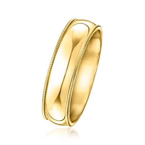 Mens 6mm 14kt Yellow Gold Milgrain Wedding Band