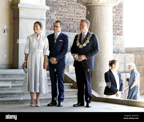 Crown Princess Victoria And Prince Daniel With The Chairman Of The Municipal Council Olle Burell