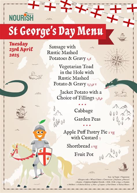 St Georges Day Menu 23rd April 2025 Southwold Primary School
