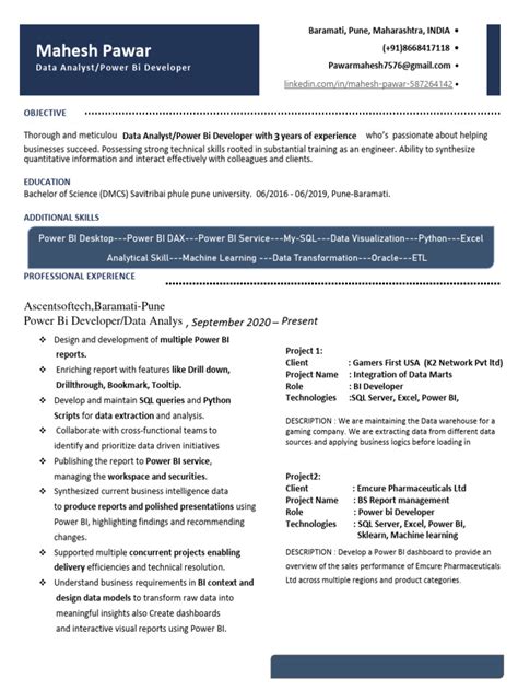 Mahesh Pawar Resume Powerbi Pdf Microsoft Sql Server Data