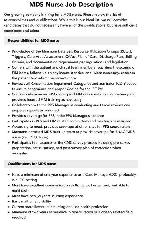 Mds Nurse Job Description Velvet Jobs
