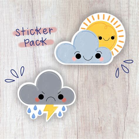 Cloudy Sticker Pack Happy Cloud Sticker Angry Cloud Sticker Cute Notebook Sticker Kawaii