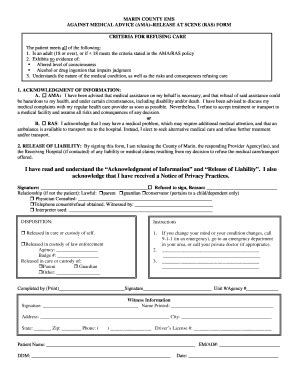 Refusal Of Care Against Medical Advice Forms And Templates Fillable