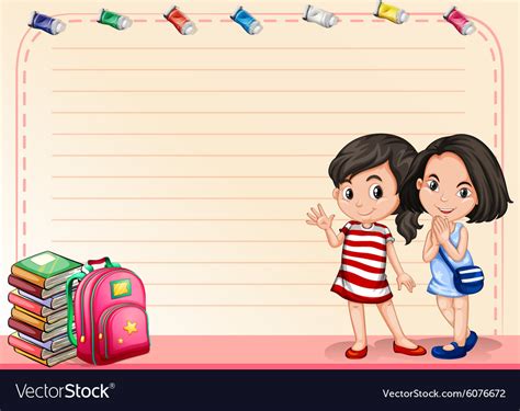 Line Paper With Girls And Books Royalty Free Vector Image