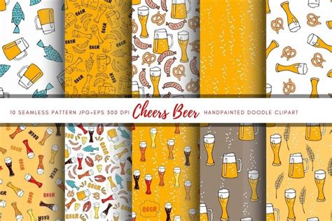 Beer Digital Paper Pack Oktoberfest Seamless Pattern