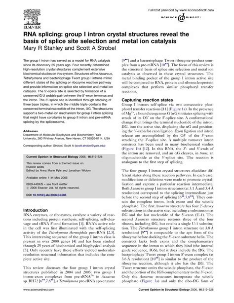 Pdf Rna Splicing Group I Intron Crystal Structures Reveal The Basis Of Splice Site Selection