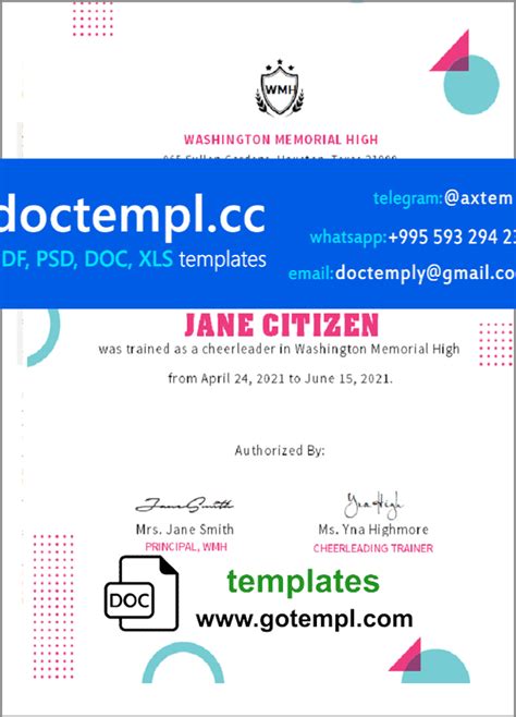 Usa Cheerleader Certificate Template In Word And Pdf Format Doctemplcc