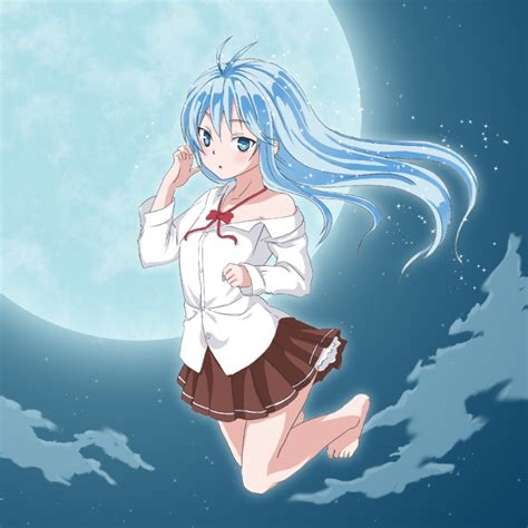 Safebooru O Antenna Hair Bad Id Bare Shoulders Barefoot Blue Eyes