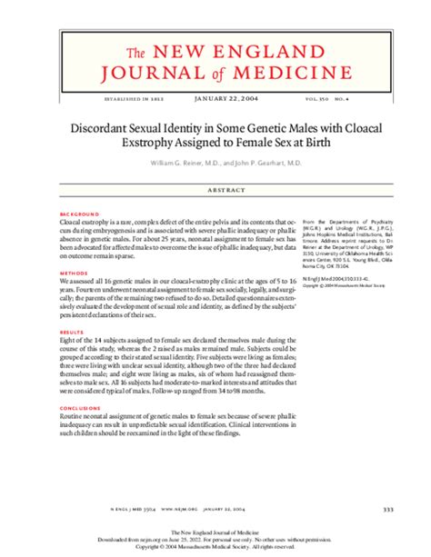 Pdf Discordant Sexual Identity In Some Genetic Males With Cloacal