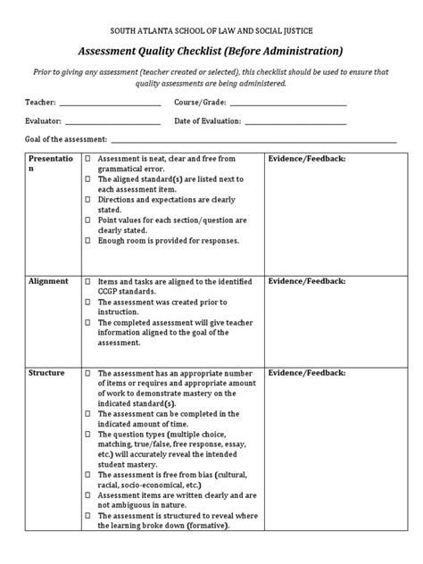 Quality Assessment Checklist Guide Pdf Educational Assessment