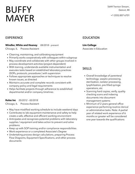 Process Assistant Resume Samples Velvet Jobs
