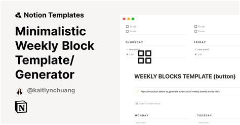 Minimalistic Weekly Block Template Generator Template By Kaitlyn C Notion Marketplace