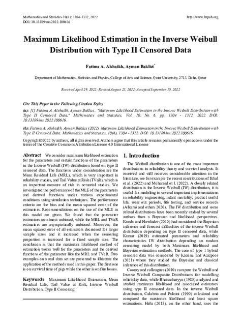 Pdf Maximum Likelihood Estimation In The Inverse Weibull Distribution