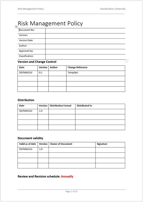 Risk Management Policy Sample Template Template Samples