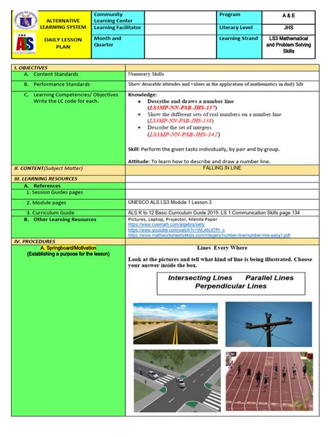 Ls3 Math Dlp Jhs Draw Number Line Pdf Learning Reading Comprehension