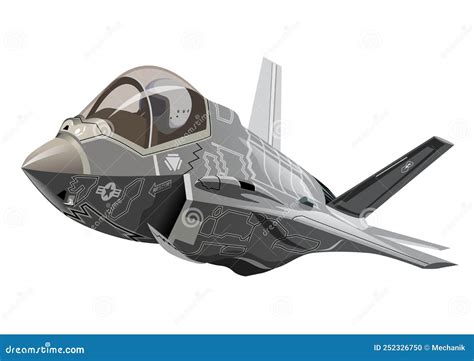 Cartoon Military Stealth Jet Fighter Plane Isolated Editorial Image