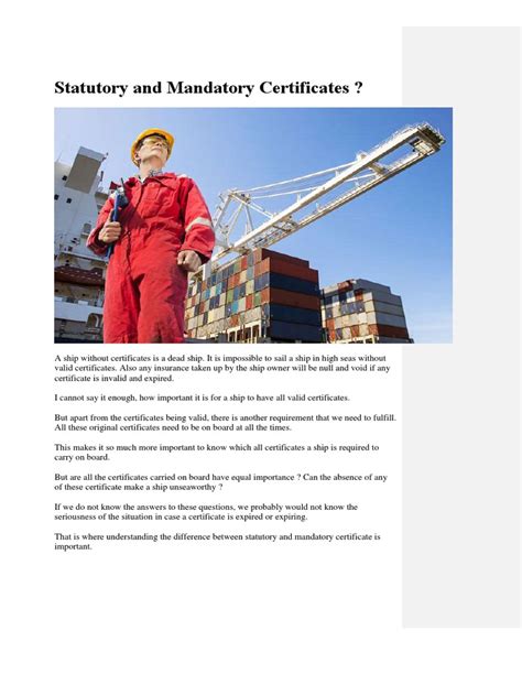 Statutory And Mandatory Certificates Pdf Ships Business