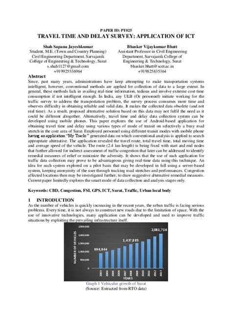 Pdf Travel Time And Delay Survey Application Of Ict