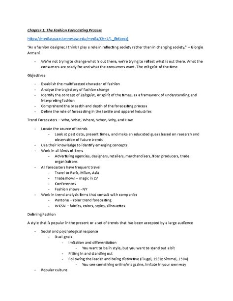 Fashion Forecasting Notes Test 1 Chapter 1 The Fashion Forecasing