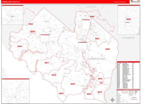 Cumberland County Nj Zip Code Wall Map Red Line Style By Marketmaps