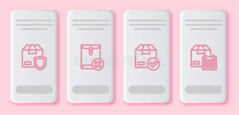 Set Line Delivery Security With Shield Delete Envelope Ackage Box Check Mark And Cardboard