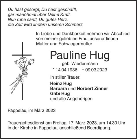 Traueranzeigen von Pauline Hug Südwest Presse Trauer