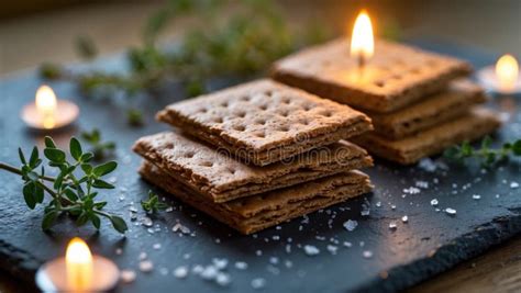 Graham Crackers Stack With Candlelight And Thyme Stock Illustration