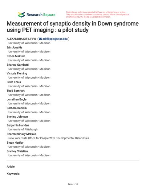Pdf Measurement Of Synaptic Density In Down Syndrome Using Pet