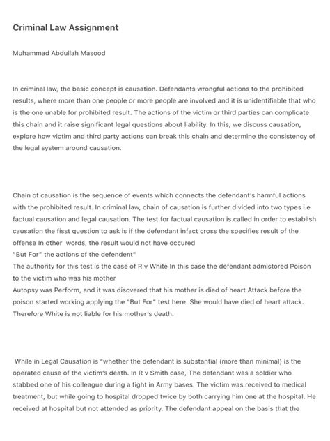 Criminal Law Assignment Pdf Causation Law Common Law