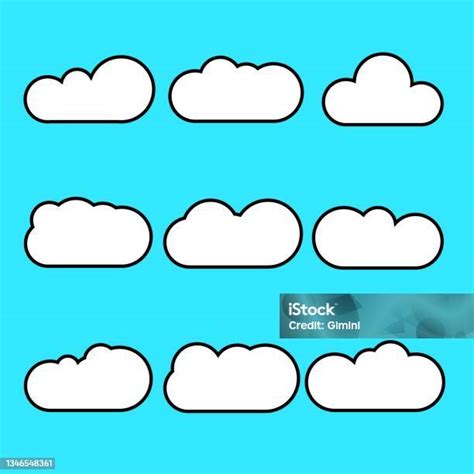 Set Awan Putih Dengan Bayangan Dalam Gaya Datar Pada Latar Belakang