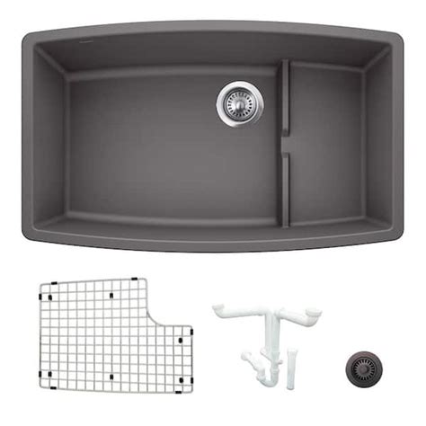 Blanco Performa 32 In Undermount Single Bowl Cinder Granite Composite Kitchen Sink Kit With