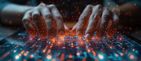 Hands Typing On A Futuristic Keyboard Premium Ai Generated Image