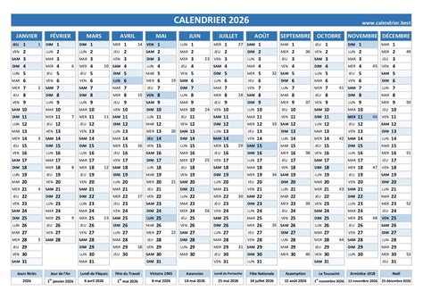 Calendrier 2026 à Imprimer