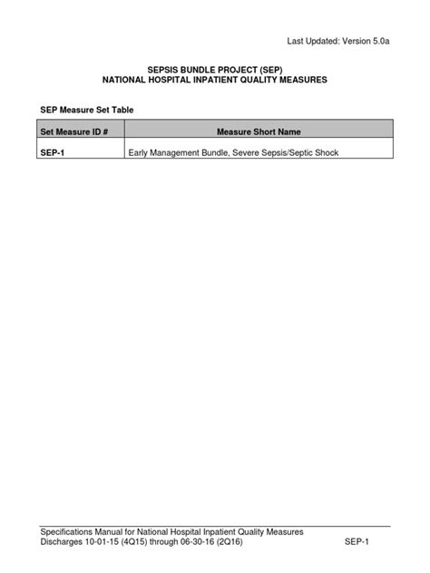 Cms Sepsis Bundle Project Sep National Hospital Inpatient Quality Measures Pdf Sepsis