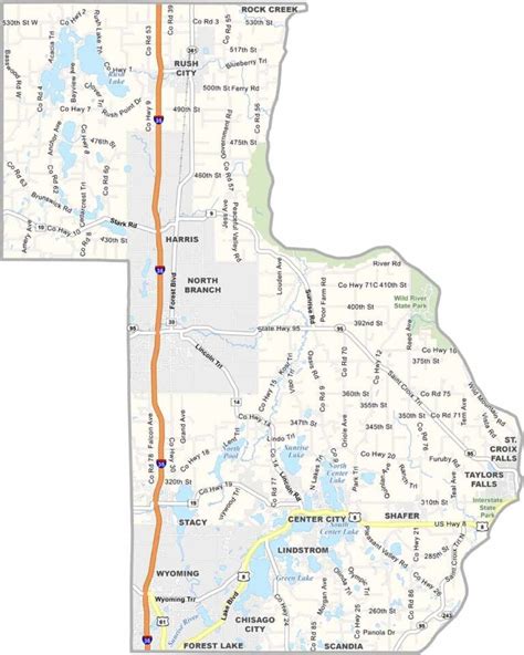 Chisago County Map Minnesota Us County Maps