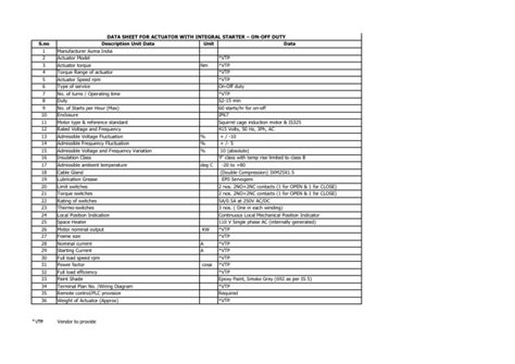 Actuator Data Sheet With Integral Starter Specs Pdf Switch