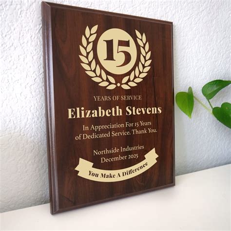 15 Years Of Service Award Plaque Personalized Employee Recognition
