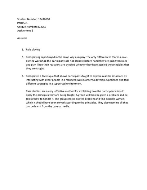 Par1501 Ass2 Assignment Student Number 13436600 Par Unique Number